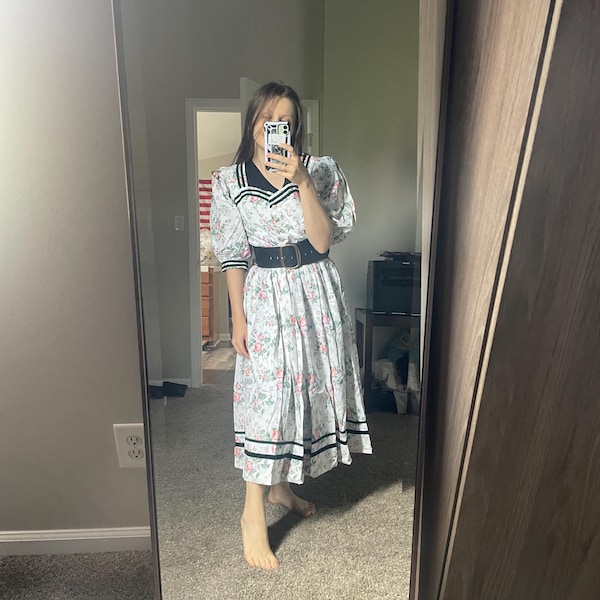 Floral Dress Puffy Sleeves Victorian Style Dres V Waist/cottage Core ...