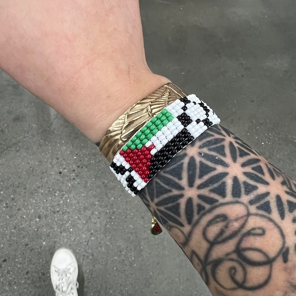 Palestine Kofia With Flag Loom Beads Adjustable Bracelet - Etsy