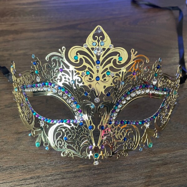 Rhinestone Metallic Masquerade Mask Gold Metal Mask - Etsy