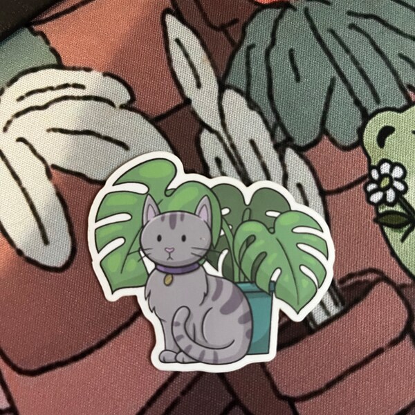 Vinyl Sticker - Cat With Monstera Plant - Matt Weatherproof Vinyl ...