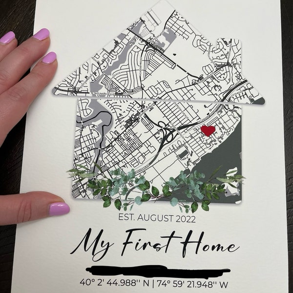 Custom Home Map, First Time Home Buyer, Personalized Housewarming Gift ...