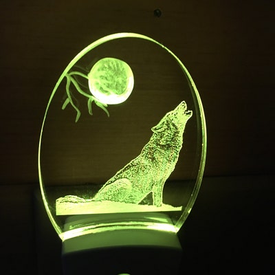 Wolf Night Light, Wall Plug In, Etched Wolf Design, LED Light in 8 ...