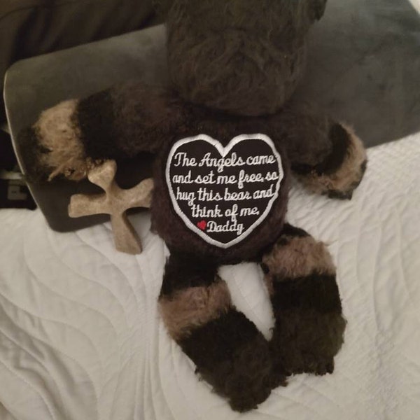 MEMORY BEAR 4x4 PATCH, Memory Shirt Pillow, Sew-iron On, Heart Shaped Patch, Memory Patch, in ...