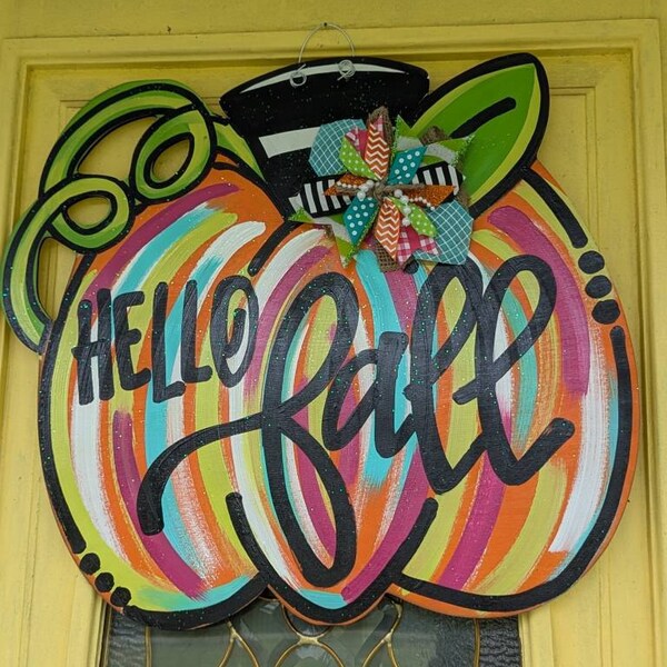 Fall Door Hanger - Pumpkin Door Decor - Autumn Door Sign - Thanksgiving ...