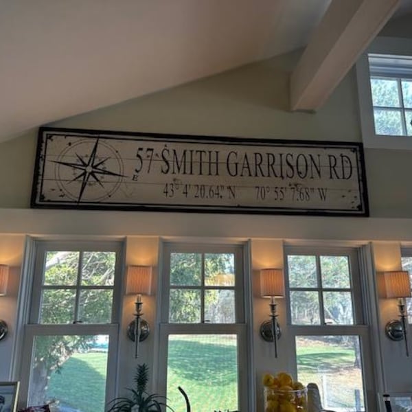 Custom Address Lat & Long Sign - Rustic Hand Made Vintage Wooden Sign ...