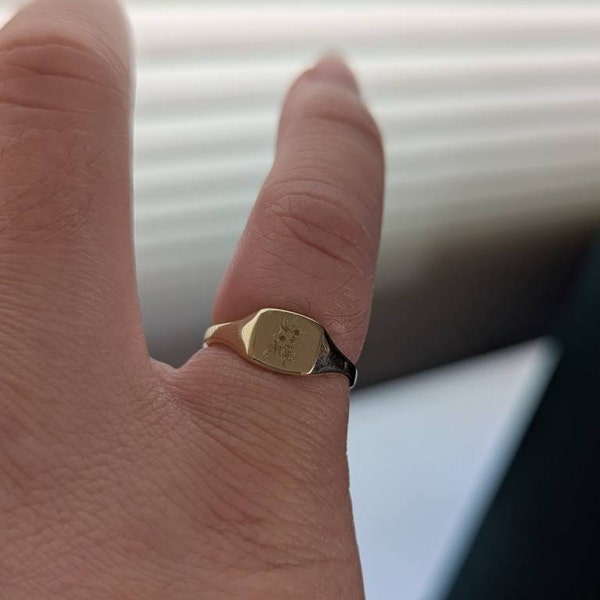 Solid Gold Square Signet Ring, 14k Gold Engraved Pinky Ring for Men Women, Personalized Initial ...