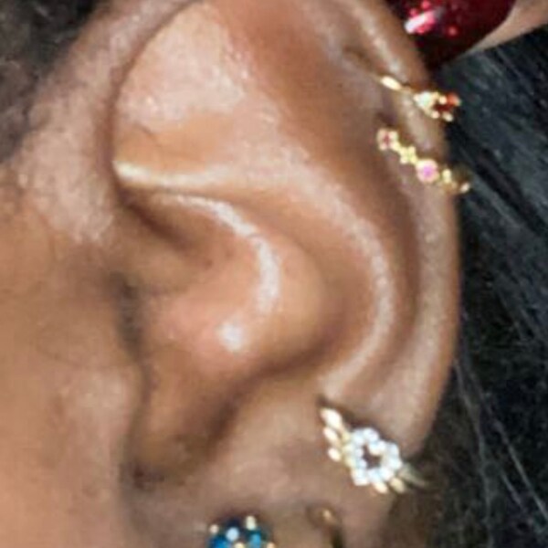 20G Floral Ruby Bendable Hoop Cartilage, Gold Helix Hoop Earring, Hoop ...