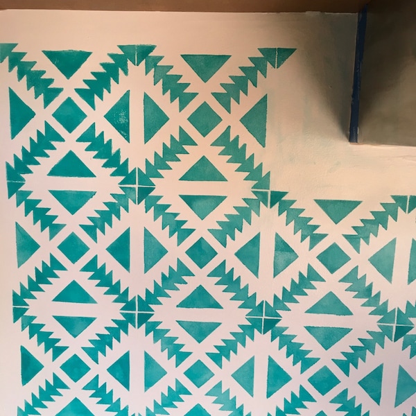 Aztec Tile Stencil - Geometric Cement TILE STENCILS for Painting Tiles ...