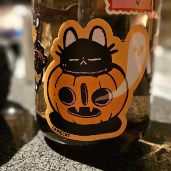 Spooky Kitties Halloween Sticker Set, Cute Demon Ghost Cat Matte Vinyl ...