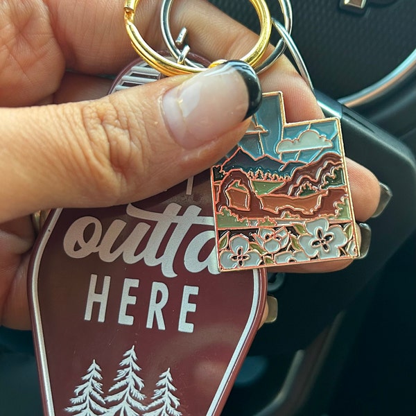 Utah Gold Enamel Keychain | Utah Outline Key Ring | Soft Enamel ...