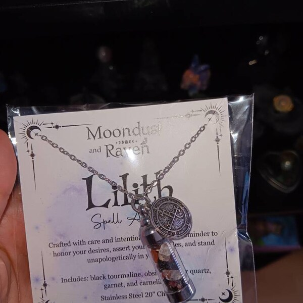 Lilith Spell Jar Amulet Necklace, Witchy Crystal Charm Jewelry, Lilith ...