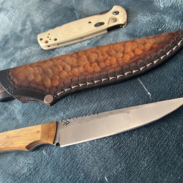 Hand Forged Bushcraft Knife, Hamon Line, With Sheath, "the Lightning ...