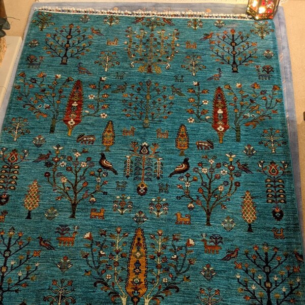 Blue 5x7ft Sultani Rug 5'1 X 6'4 Handknotted Fine Afghan Natural Wool ...