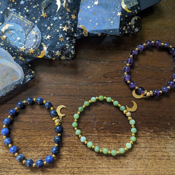 Natural Crystal Moon Charm Bracelet | Customizable Crystal & Moon ...