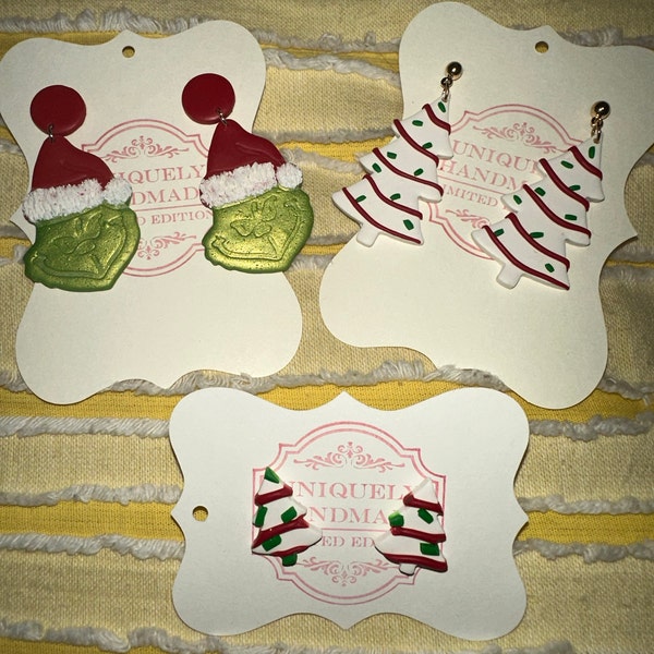 Christmas Clay Dangles and Stud//grinch Theme Clay Earrings. - Etsy