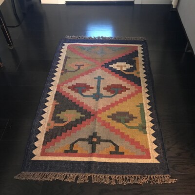 Handmade Wool Jute Rug, Navajo Kilim Rug, Aztec Rug, Accent Rug ...