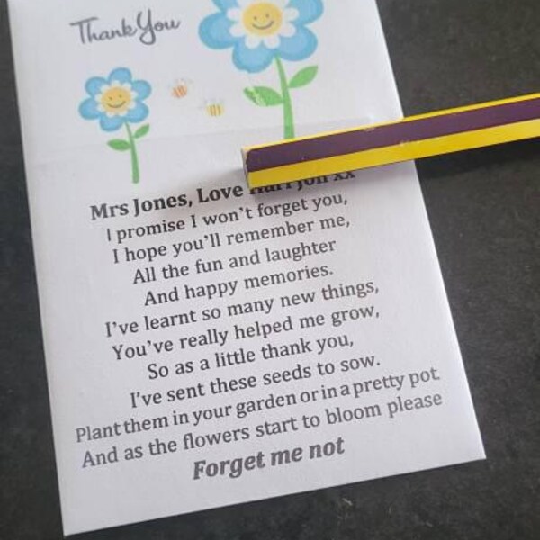 Personalized Teacher Forget Me Not Seed Gift, End of Year Teacher Gift ...