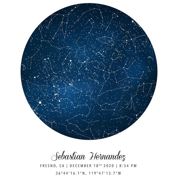 DIGITAL DOWNLOAD - Custom Star Map, Constellation Chart, Map of the ...