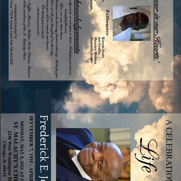 12 Page Funeral Program Template With Green Leaves | Obituary Template ...