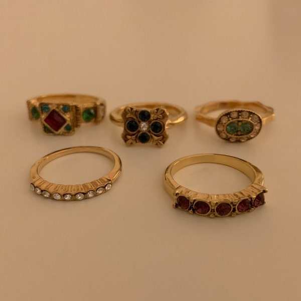 Set of 5 Stack Rings, Sweet Romance, Gypsy Rings, Swarovski Crystal ...