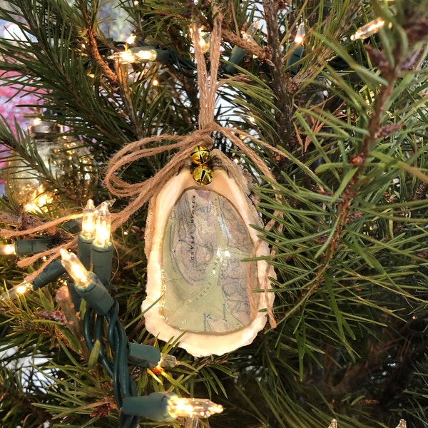 CUSTOM Oyster Shell Ornament With Personalized Map - You Pick the ...