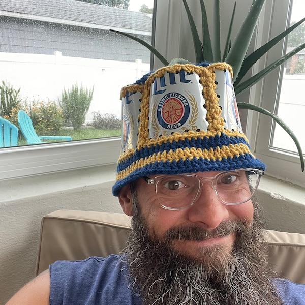 BADGERS Handmade Crochet Beer Can Hat - Etsy