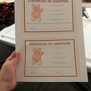Adopt a Teddy Bear Adoption Certificate Teddy Bear Birthday Hot Air ...