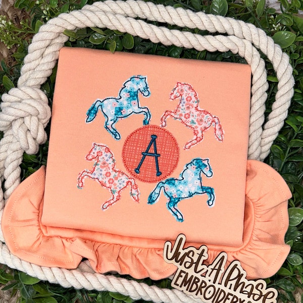 Vintage 4 (four) Horses Western Monogram Frame Applique Embroidery ...