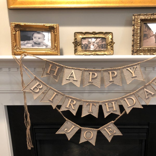 Happy Birthday Banner, Happy Birthday Burlap Banner, Happy Birthday ...
