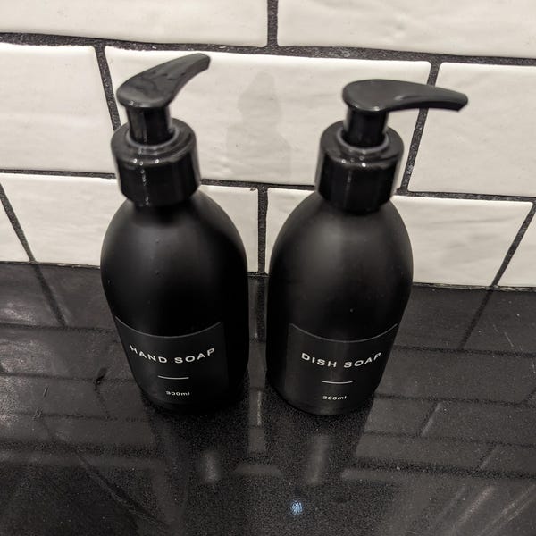 Matte Black Glass Soap Dispenser - Refillable Coloured Bottle With ...