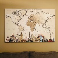 Multi Panel World Map Wall Art Decor Silver World Map Print World Map ...