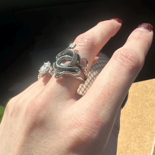 Snake Ring SILVER Interlocking Snakes Serpent Swirl Occult Sacred ...