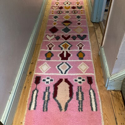 Custom Pink Berber Runner Rug Bohemian Boujaad & Authentic Carpet ...