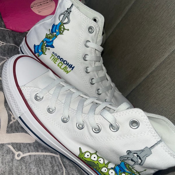 Custom Hand Painted Shoes With Toy Story Aliens Themed Converse High ...