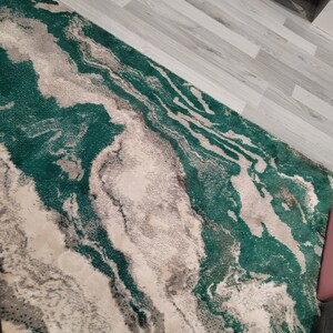 Thick Luxurious Teal Blue Silver Leaf Area Rugs Hand Carved High ...