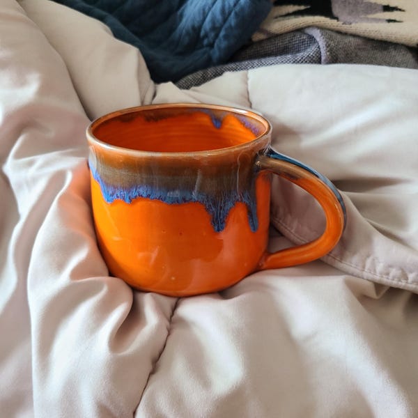 Tall Orange and Blue Ceramic Mug - Etsy
