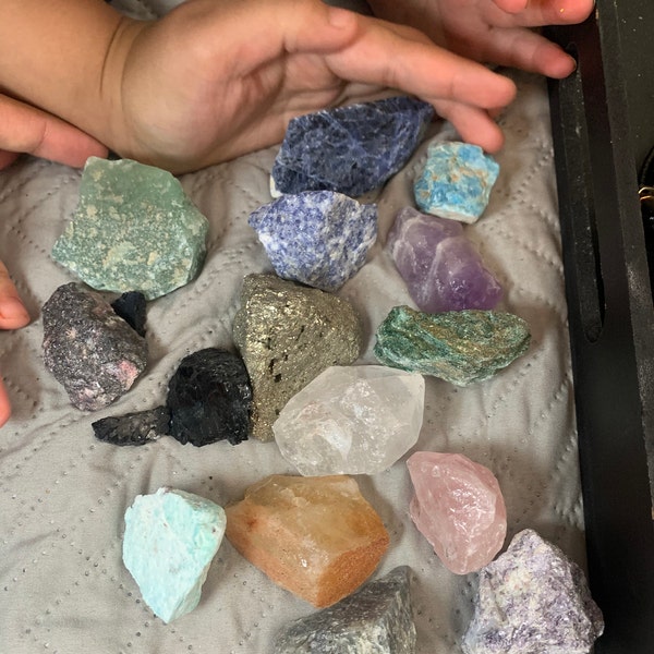 15 Raw Crystals Set - Mixed Rough Gemstones - Assorted Lot Beginner's ...