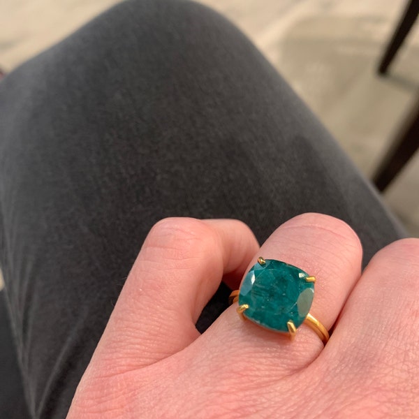 Large Emerald Ring, Statement Square Emerald Ring. Unique Natural ...
