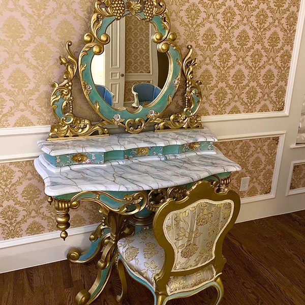 SOLD Marie Antoinette/ Antique/ Rococo Mirror/ Makeup Desk/ Vanity ...