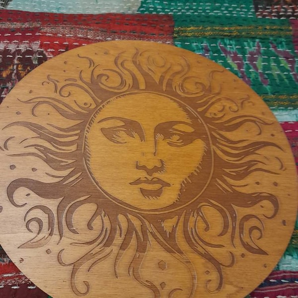 Wiccan Sun Engraved on Wood – Witchy Altar Decoration – Pagan Sun ...