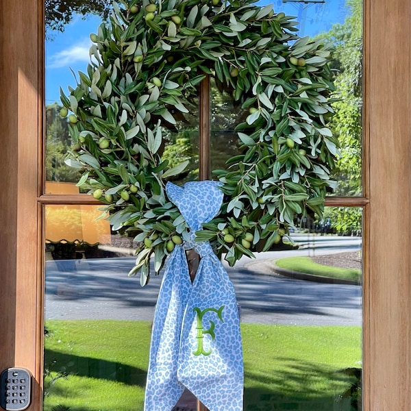 Monogram Chinoiserie Blue Leopard Wreath Sash for Front Door ...