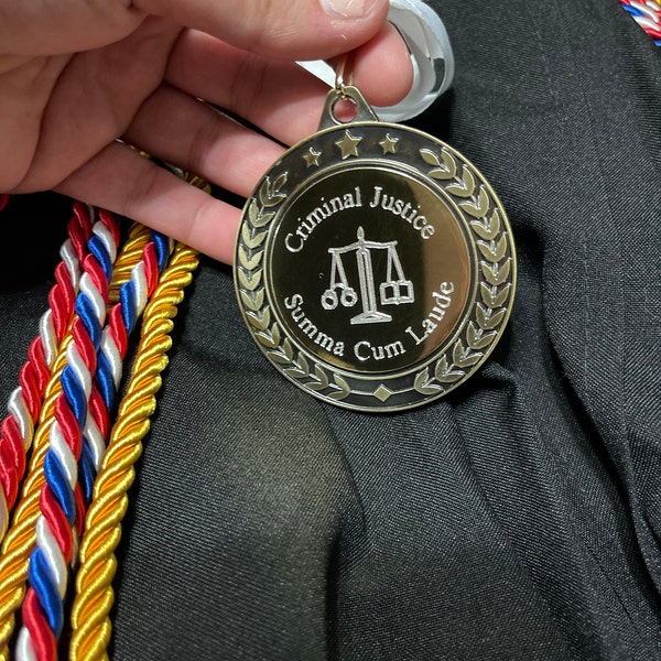 Engraved GRADUATION CAP Logo Medal, Quality Antique Gold Medal in ...