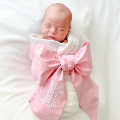 Monogrammed Baby Sash Swaddle Bow Sash Newborn Embroidered Bow Sash ...