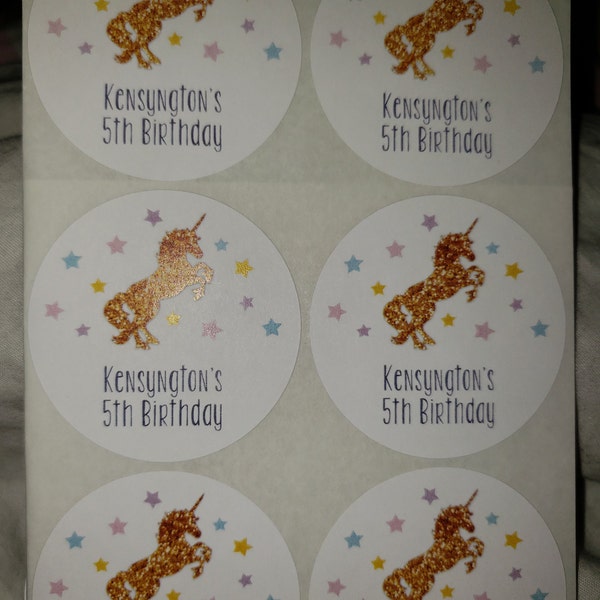 Gold Unicorn Stickers, Birthday Favor Label, Unicorn Party, Pastel ...