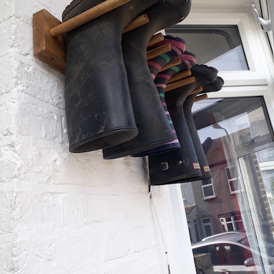 Wall Mounted Reclaimed Timber Welly Rack / Shoe Rack / Boot Rack - Etsy