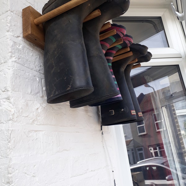 Wall Mounted Reclaimed Timber Welly Rack / Shoe Rack / Boot Rack - Etsy