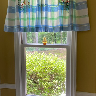 Embroidered Angel and Flowers, White Cotton Curtain, Rustic Valance 32 ...