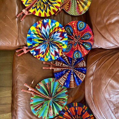 Hand Fan, Africa Fan , Ankara Print, African Print Fans With Leather ...