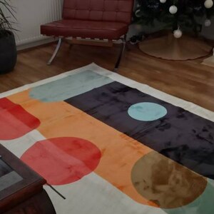 Yellow and Black Mid Century Modern Rug, Scandinavian Style, Living ...