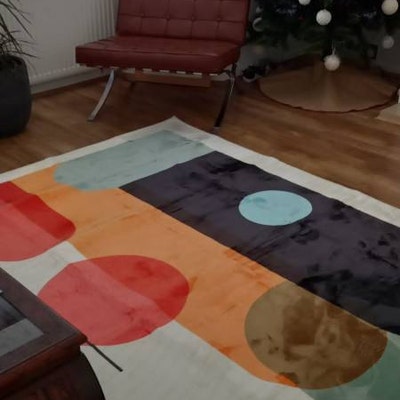 Yellow and Black Mid Century Modern Rug, Scandinavian Style, Living ...